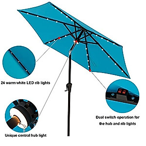 C-Hopetree 7.5 ft Outdoor Patio Market Table Umbrella with Solar LED Lights and Tilt, Aqua Blue