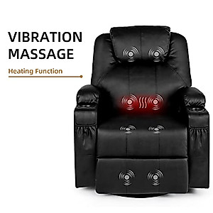 Esright Massage Recliner Chair Heated Composite Materials Ergonomic Lounge 360 Degree Swivel, 1 Chair, Black