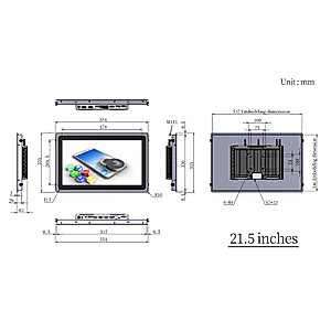 LEANGLE 21.5" 16:9Monitor Industrial Panel PC Embedded Display,Capacitive Touch Screen,2 or 6*COM,RS232 or RS485,Windows 10 or Linux Ubuntu