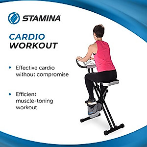 Stamina Folding Exercise Bike 182 - Foldable Exercise Bike with Smart Workout App, Stationary Bike for Home Workout - Up to 250 lbs Weight Capacity Black