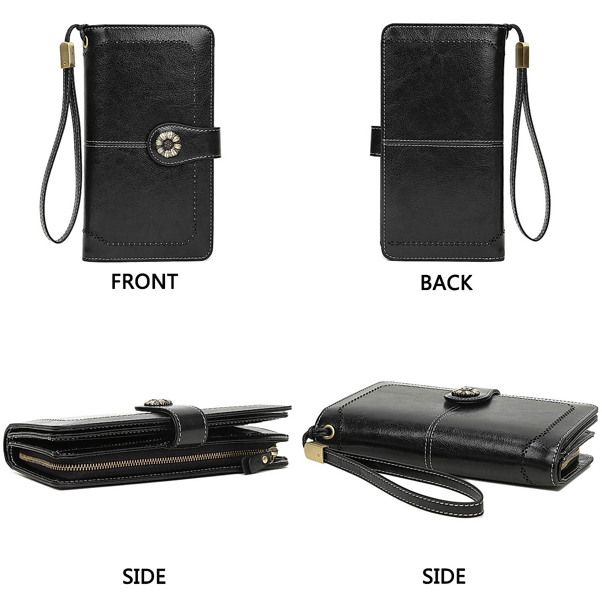 Pearl Angeli Wristlet Wallets for Women Waxy Leather Credit Card Wallet with Rfid Blocking