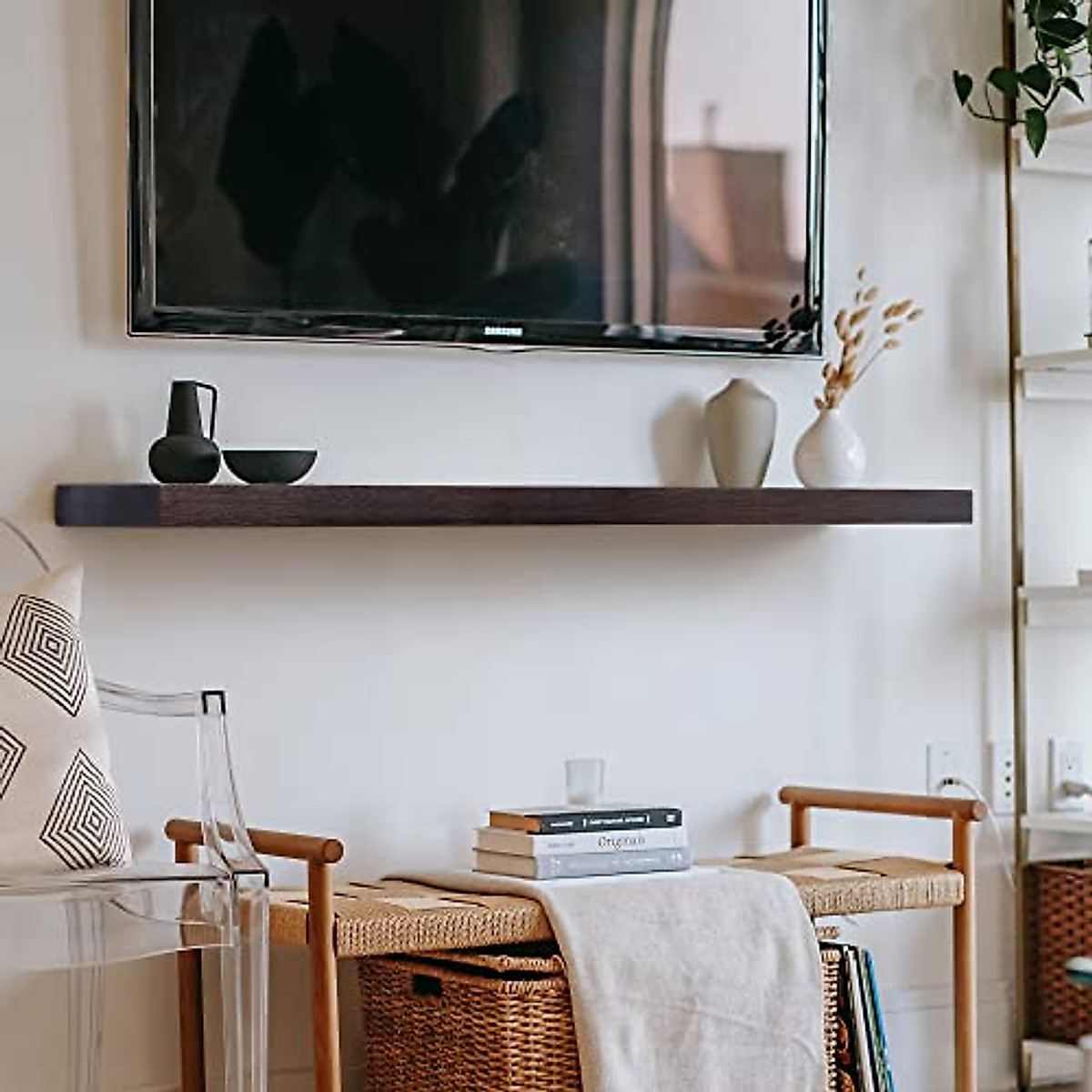 Axeman 48 Inch Floating Shelf, 8 Inch Deep Solid Pine Wood Shelves, Rustic Wall Mounted Shelves for Wall Decor & Storage, Dark Wood Shelves for Bathroom Kitchen Living Room - Dark Walnut