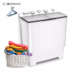 Erivess 32 lbs Compact Mini Twin Tub Washing Machine with Drying Rack&10 Hangers, 20 lbs Washer Mini Compact Laundry Machine and 12 lbs Spinner, Convenient and Efficient for Dorms, Apartment