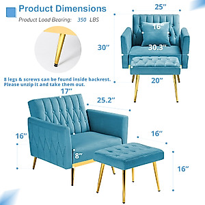 ACMEASE 2 Pieces Velvet Sofa Set with Adjustable Armrest and Backrest, 70” Convertible Futon Sofa Bed & Mordern Accent Chair with Ottoman for Living Room, Bedroom, Yellow