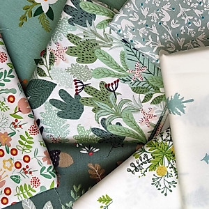 Misscrafts 7pcs Cotton Craft Fabric Bundle 18" x 22" Pre-Cut Quilt Squares Fat Quarters Quilting Fabric for Sewing Crafting Patchwork DIY Scrapbooking Nut Green