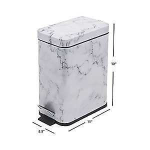 Home Basics Faux Marble 5 Liter Rectangle Step Waste Bin, White | Removable Liner | Steel | Unique Slim Design