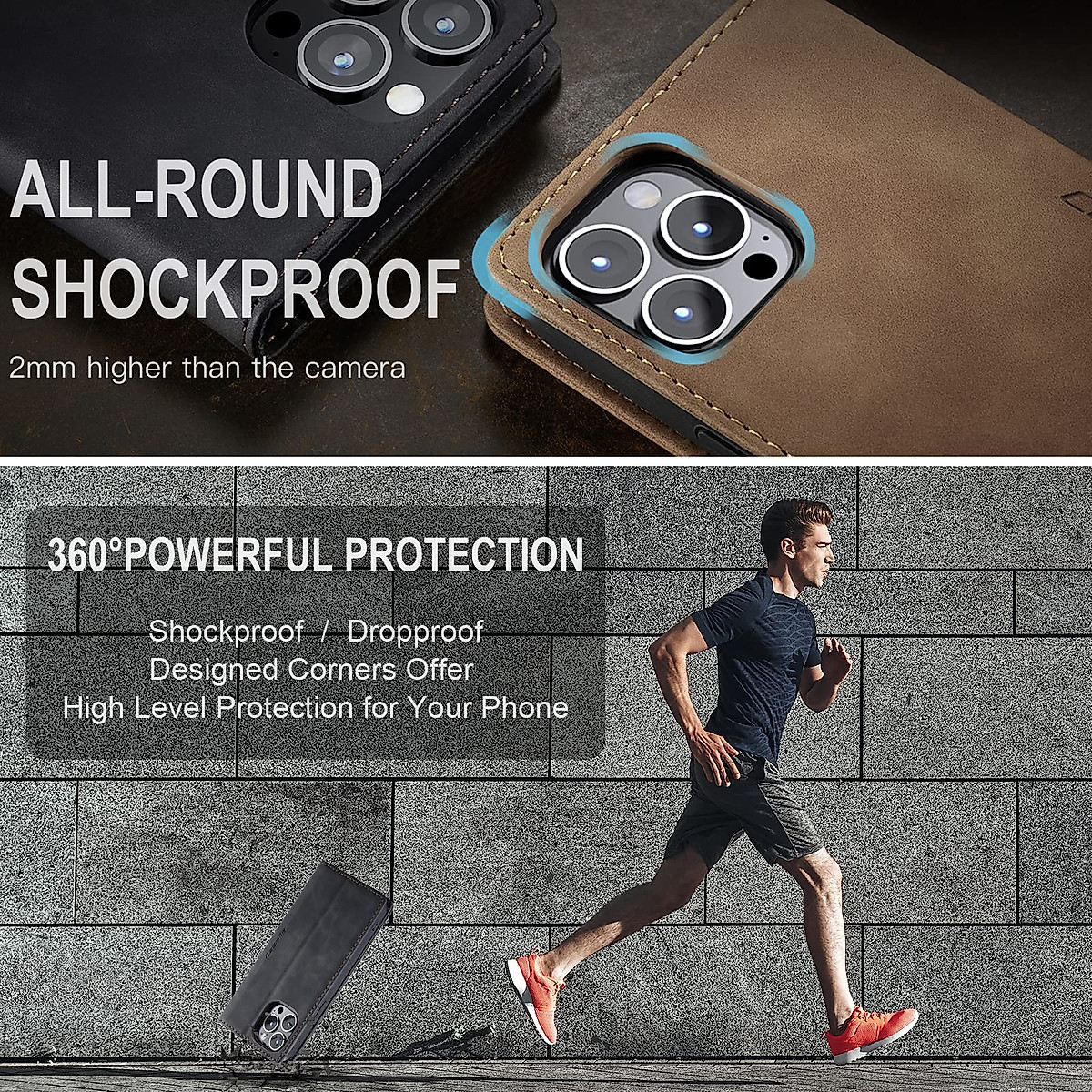 SINIANL Leather Case for iPhone 15 Pro Case Wallet, for iPhone 15 Pro Wallet Case Book Folding Flip Folio Case with Magnetic Kickstand Card Slots Protective Cover for iPhone 15 Pro, Black