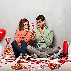 Aneco 100 Pack Valentine Cellophane Bags Valentine's Day Candy Cookie Bags 4 Styles Valentine Gift Bags Plastic Clear Cellophane Bags with Twist Ties for Valentine Party Favor Supplies