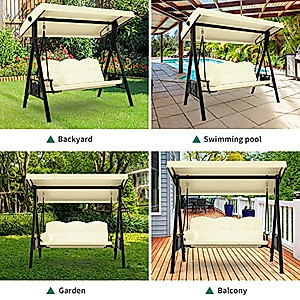 YITAHOME 3-Seat Deluxe Outdoor Porch Swing Large Patio Swing Chair with Weather Resistant Steel Frame, Removable Cushion & Pillow Suitable for Garden, Poolside, Balcony (Beige) (MAYIH0000021MA)