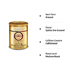 Lavazza Qualita Oro Ground Coffee Blend, Medium Roast, Authentic Italian, Blended And Roasted in Italy, Non GMO, A Full bodied with sweet, aromatic flavor, 8.8 Oz (Pack of 4)