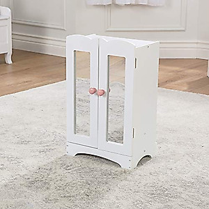 KidKraft Wooden Lil' Doll Armoire with 6 Hangers, Furniture for 18-Inch Dolls - White Gift for Ages 3+