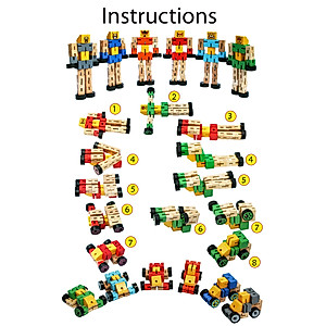 TOWO Wooden Transforming Vehicle Robot - Transfigures Toys for Travel Toys - Construction Toys Building Set - Wooden Transforming Toys 3 Year Old Boys Girls Holiday -Stocking Fillers Stuffers -Red