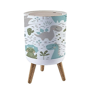 KCDCYCZEAL Small Trash Can with Lid Dinosaur Baby boy Seamless Sweet Dino with Palm and Cactus Round Recycle Bin Press Top Dog Proof Wastebasket for Kitchen Bathroom Bedroom Office 7L/1.8 Gallon