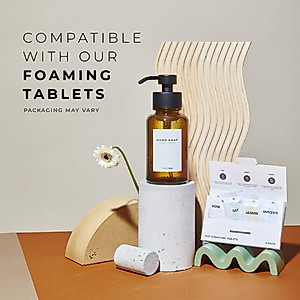 MaisoNovo Glass Foaming Soap Dispenser 14 Oz | Amber Glass Black Pumps x 2 with Tray