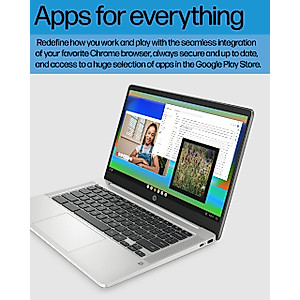 HP Chromebook 14 Laptop, Intel Celeron N4120, 4 GB RAM, 64 GB eMMC, 14" HD Display, Chrome OS, Thin Design, 4K Graphics, Long Battery Life, Ash Gray Keyboard (14a-na0226nr, 2022, Mineral Silver)