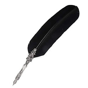 GLOGLOW Quill Pen, European Retro Feather Quill Dip Pen Fountain Pen Sign Pen Set with 5 Replacement Tips Calligraphy Feather Quill Dip Pen Set(Black)