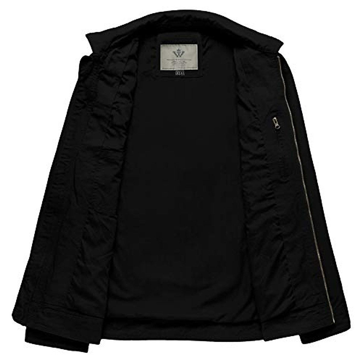 WenVen Men's Casual Cotton Jacket Canvas Military Field Jacket (B-Black,M)