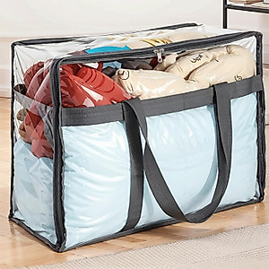 Mr Hsiung & Mrs 3 PACK Clear Clothes Storage Bags with Sturdy Zippers and Reinforced Handle Plastic Moving Totes for Comforters, Blankets, Linen, Bedding, Duvet, Pillows, Sweaters, Quilts