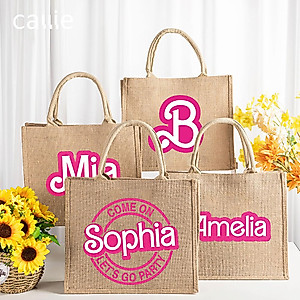 callie Personalized Tote Bag for Girls Women, Custom Reusable Travel Shopping Beach Jute Pink Bag with Name, Bridal Bridesmaid Party Birthday Gifts, 1 Pack