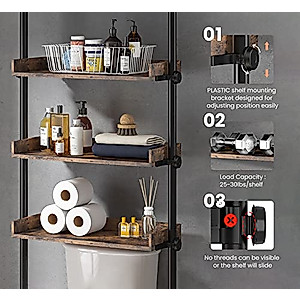 ALLZONE Bathroom Organizer, Over The Toilet Storage, 4-Tier Adjustable Wood Shelves for Small Rooms, Saver Space Rack, 92 to 116 Inch Tall, Narrow Cabinet, Rustic Brown