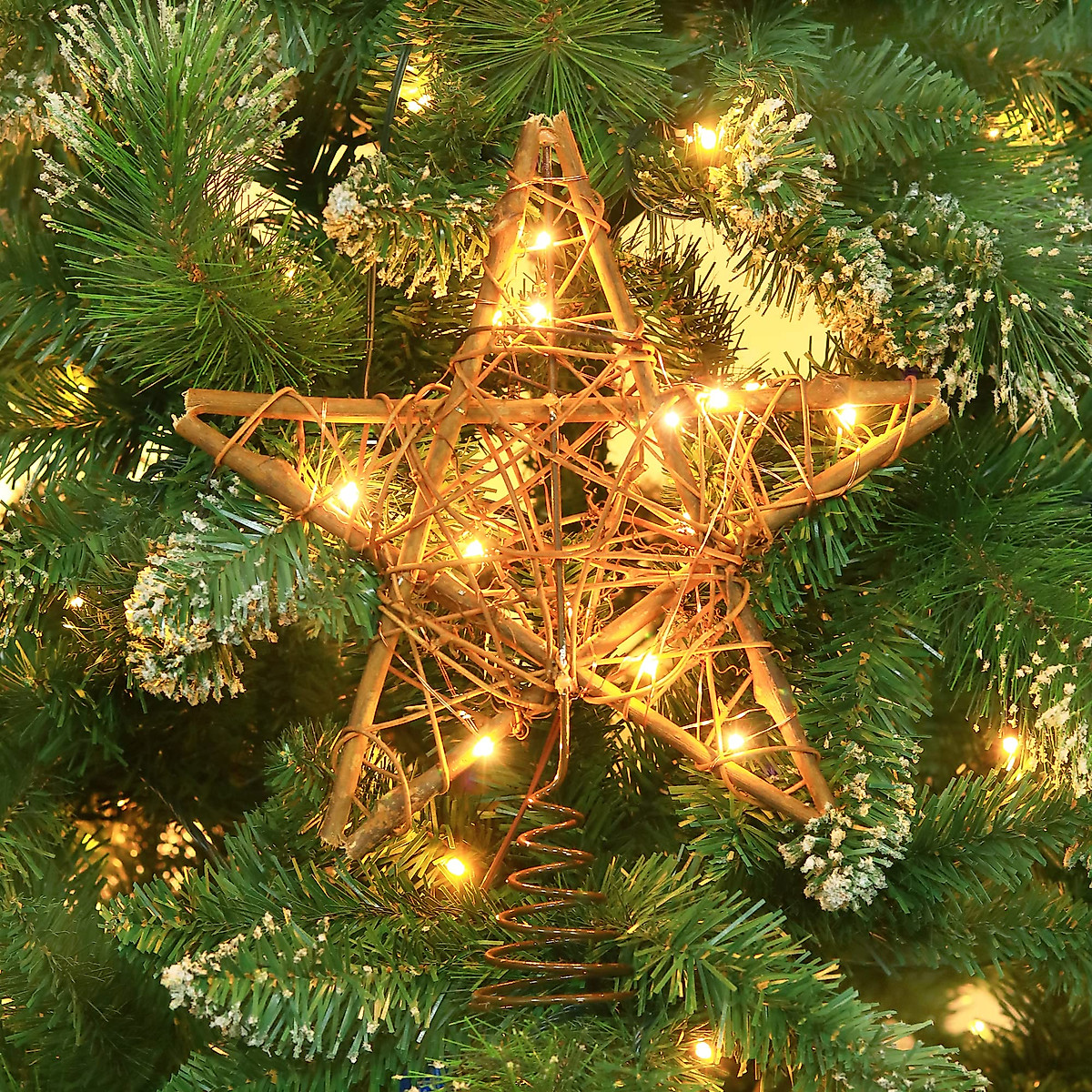 Christmas Tree Topper,Lighted Branch Rattan Star Tree Topper with 15 LED Lights for Christmas Tree and Holiday Seasonal Decoration