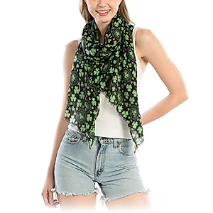 Me Plus Women St Patrick's Day Print Light Weight Long Scarf (Small Clover-Black)