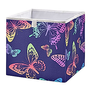 BOENLE Collapsible Storage Bins Storage Containers Butterfly Rainbow Gradient Fabric Storage Bin for Organizing Closet Shelf Decorative Square Storage Baskets-S