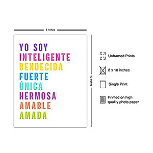Afirmaciones Positivas Spanish Wall Art & Decor - Inspirational Positive Quotes - Spanish Quotes for Girls, Kids Bedroom, Latinas - Regalo o Decoracion Para Mujeres, Ninas, Women - Hispanic Gifts