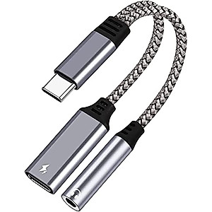 Samsung Galaxy S22 Headphone Adapter, 2 in 1 USB C to 3.5mm Headphone Jack Hi-Fi DAC with USB C 60W Fast Charging Dongle Adapter Compatible with Galaxy S22/22 Ultra/S21/S21FE/Note 20, Pixel 5/4/3/3XL