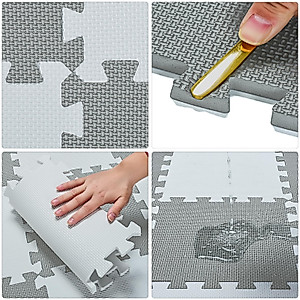 qqpp EVA Rubber 18 Tiles Interlocking Puzzle Foam Floor Mats - Baby Play Mat for Playing | Exercise Mat for Home Workout. White, Black, Gray. QC-ADLb18N