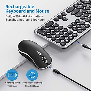 Multi-Device Bluetooth Keyboard Mouse, Full Size 2.4GHz Rechargeable Wireless Keyboard Mouse Combo, Connect up to 3 Devices for Windows, Android, Mac OS