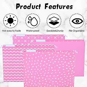 Estune 24 Pcs Pink Letter Size File Folder Cute Decorative Hanging Folders with Heavy Duty 2 Inch Expansion Includes Tabs and Inserts for Office School Classroom Supplies, 4 Styles