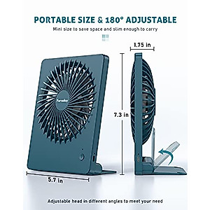 FARADAY Small Table Fans Rechargeable Portable 180°Tilt Folding Desk Fans Battery Operated Personal Fan Ultra Quiet For Home Bedroom Office Desktop, 3 Speeds (Deep Green)