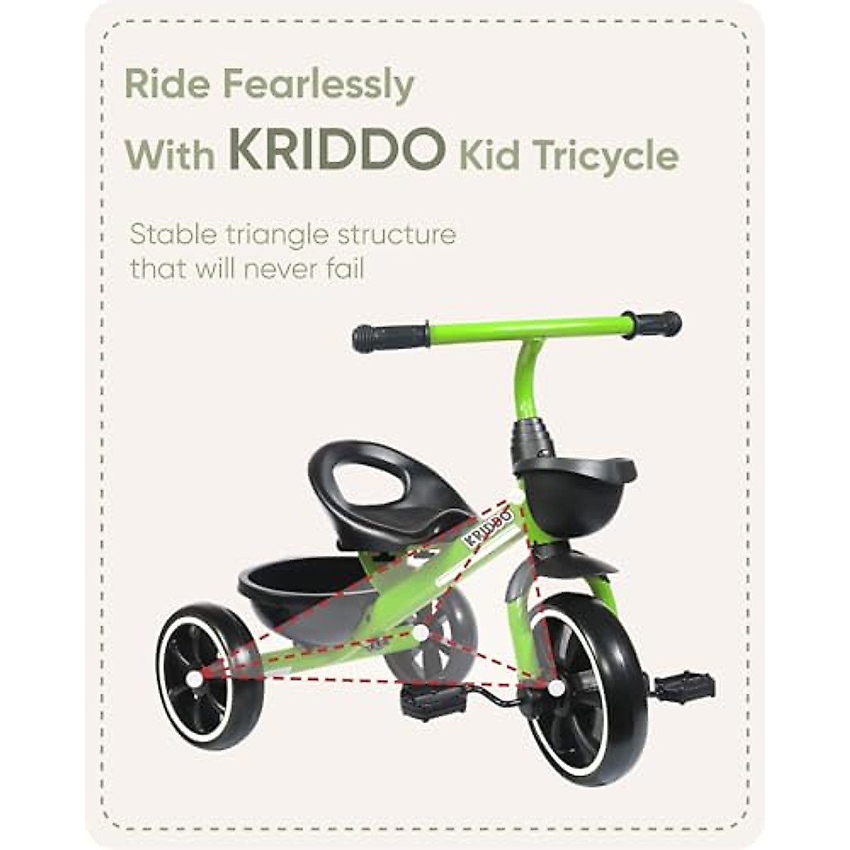 KRIDDO Tricycles Age 24 Month to 4 Years, Toddler Kids Trike for 2.5 to 5 Year Old, Gift for 2-4 Year Olds , Green