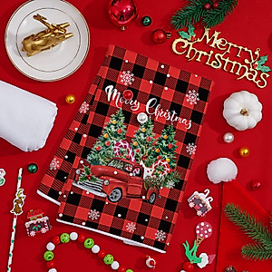 AnyDesign Merry Christmas Kitchen Towels Red Black Buffalo Plaid Dish Towels 28 x 18 Snowman Truck Xmas Tree Holiday Hand Drying Towels for Christmas Home Kitchen Decor Housewarming Gifts, Set of 2