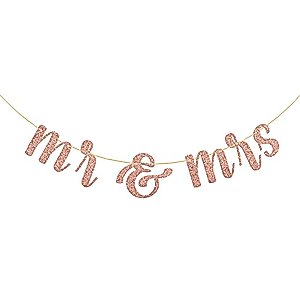 Rose Gold Glitter Mr & Mrs Banner / Bridal Shower Engagement Perfect Wedding Party Supplies / Bachelorette Party Decorations