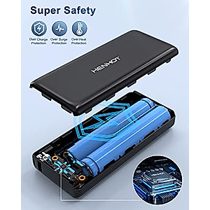 HenHot Power Bank, 65W 20000mAh Laptop Portable Charger - Fast Charging USB C PD 3.0 External Battery Pack Compatible with MacBook, Steam Deck, iPad, iPhone 14/13/12 Pro Max, Galaxy, Google Pixel