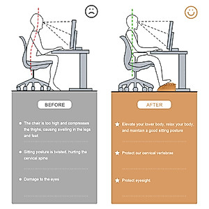 RekRang Foot Rest Under Desk,Bamboo Foot Stool with Massage Rollers & Non-Slip Legs Ergonomic Cambered Surface Foot Rest for Home Office School
