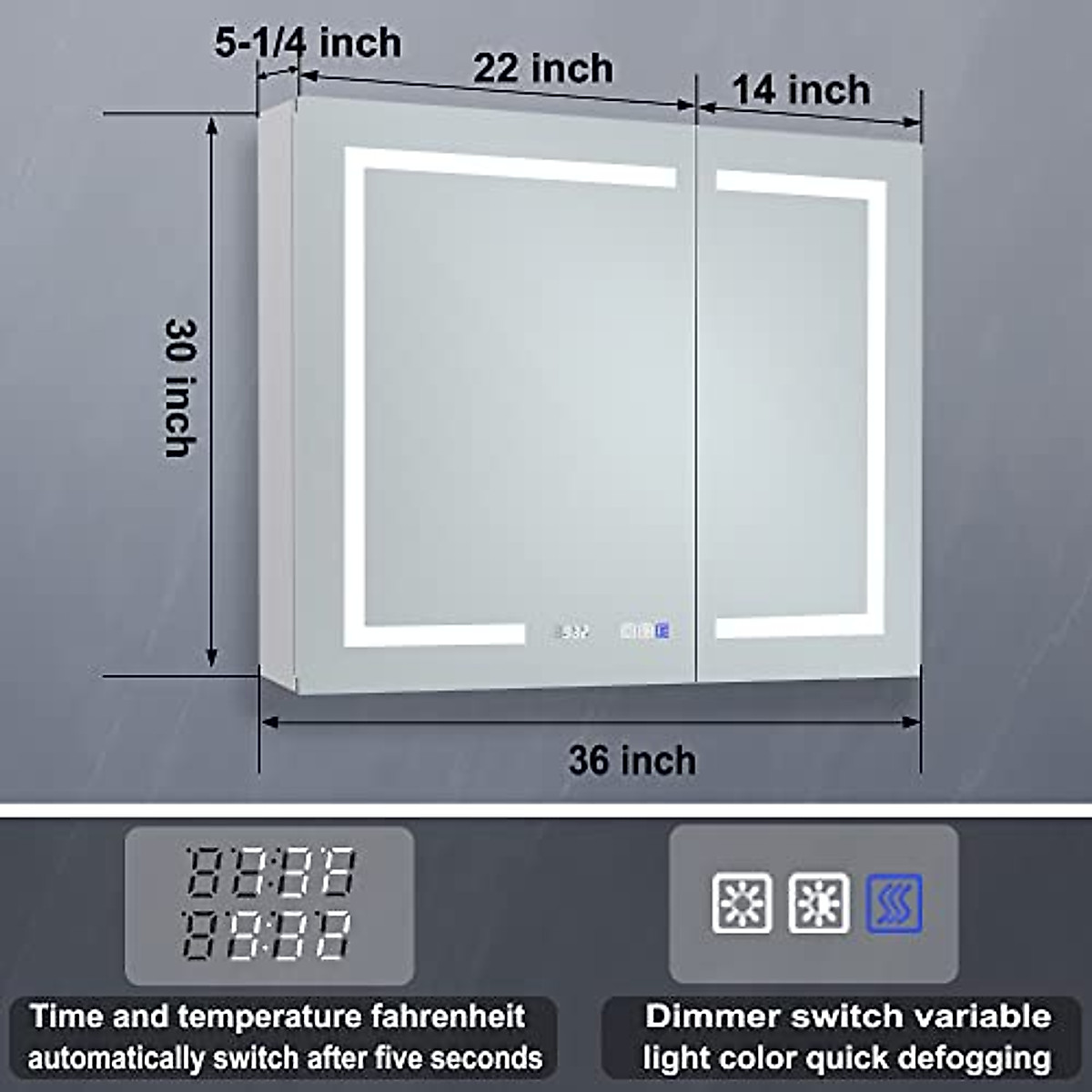 ExBrite Lighted Medicine Cabinet,36x30 in Medicine Cabinets for Bathroom with Mirror,Surface or Recessed Mount LED Medicine Cabinet,3-Layer Storage Shelves,Defog,Dimming,Clock