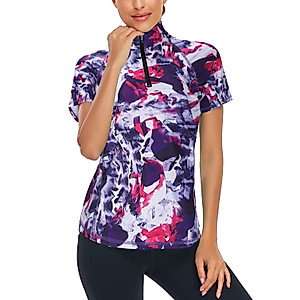 LURANEE Womens Golf Shirt,Workout Tops Short Sleeve Half-Zip SPF 50+ Sun Protection Shirts Cooling Dry Fit Running Clothes Lightweight Hiking Sport Yoga Jacket Active Wear Tie Dye Medium