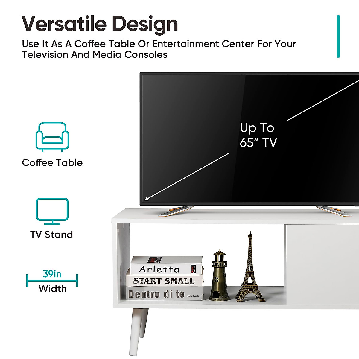 SUPER DEAL Wooden Coffee Table 2 Tier Mid Century Modern Center Table with Open Storage Shelf for Living Room, 40 Inch Accent Sofa Side Table for Indoor Bedroom Apartment Small Spaces, White