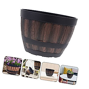 Yardenfun Outdoor Planter Home Cactus Indoor Style Garden Wooden Multi-Functional Flower Pots Bucket Wood Plant Bonsai Storage Round Whiskey Resin Container Pot Succulent Retro Plastic