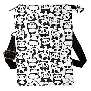 WELLFLYHOM Panda Crossbody Bag Women Cell Phone Purse Canvas Multi-pocket Messenger Bags Sling Fight Carrier Bags Cross Over Pouch Teen Girls Clutch Tote Bags Travel Wallet