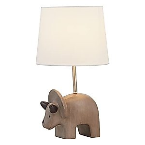 Maxax Dinosaur Desk Lamp, Grey Dinosaur Bedside Table Lamp with White Shade, Nightstands