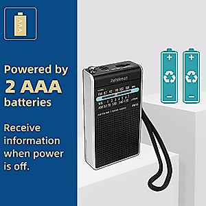 Retekess PR15 Pocket NOAA Weather Radio, AM FM Emergency Weather Radio Portable, Little Transistor Radio Powered by AAA Battery for Walking, Camping (Silver Black)