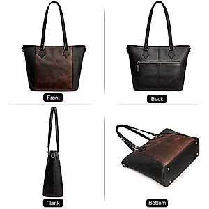 S-ZONE Women Vintage Genuine Leather Tote Bag Shoulder Handbag Crossbody Purse Two Tone