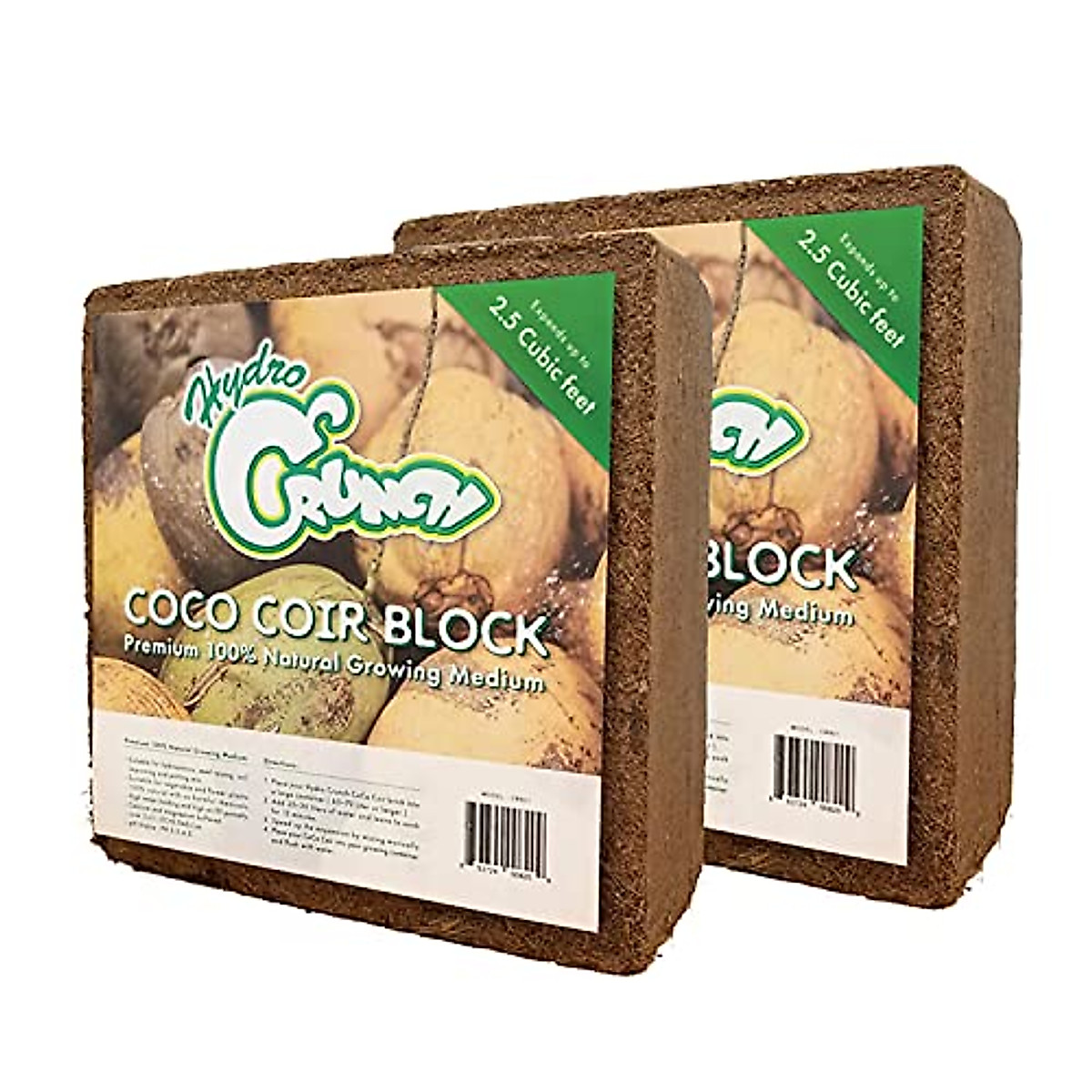 Hydro Crunch CB801-2PK Coco Coir Block 2.5 Cubic Ft Block (2-Pack), Brown
