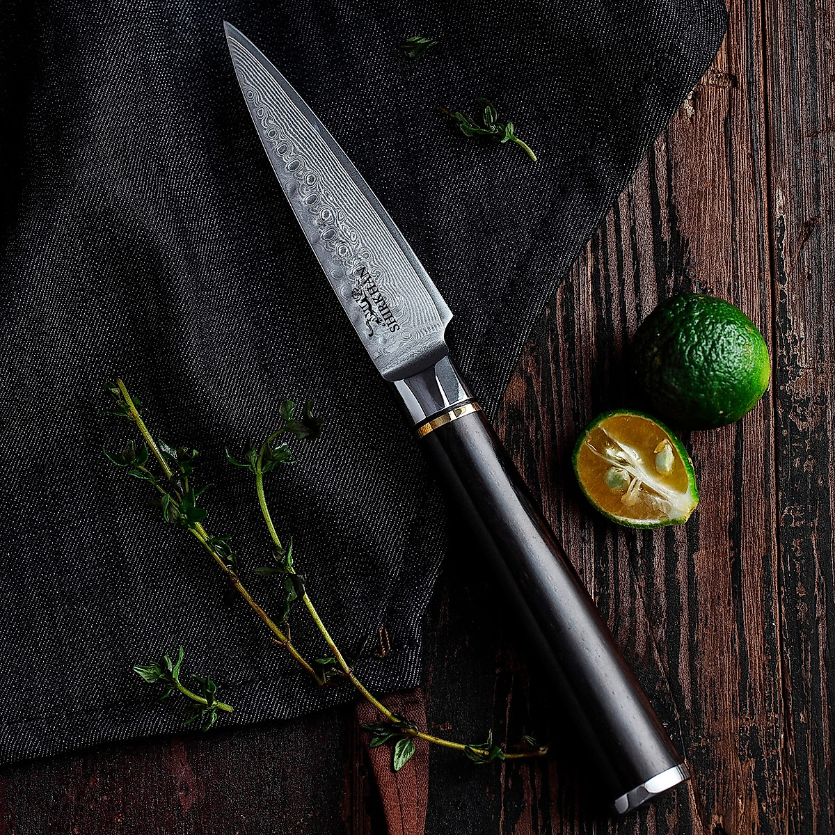 SHIRKHAN Damascus Paring Knife 3.5 Inch - Ultra Sharp Japanese Kitchen Fruit Knife - 67 Layers High Carbon Hand Hammered Steel Blade 10Cr15CoMoV - Ergonomic Ebony Wood Handle - Gift Box