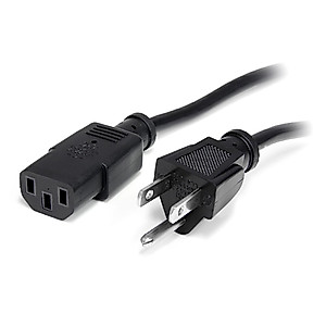 StarTech.com 3ft (1m) Computer Power Cord, NEMA 5-15P to C13, 10A 125V, 18AWG, Black Replacement AC Power Cord, Printer Power Cord, PC Power Supply Cable, Monitor Power Cable - UL Listed (PXT101_3)