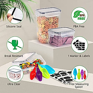 58PCS Airtight Food Storage Containers Set, Kitchen & Pantry Organization Containers for Dry Food, Flour & Sugar, BPA Free Plastic Cereal Container with Easy Lock Lids, Labels, Marker & Spoon Set